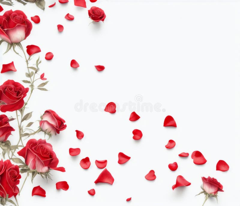 Red Roses And Hearts On White Background Happy Valentine S Day Romantic Design Concept Ai