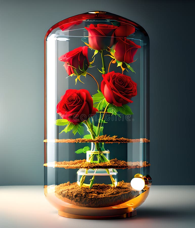 Red Roses Inside a Glass Box, AI Stock Image - Image of flower, single ...