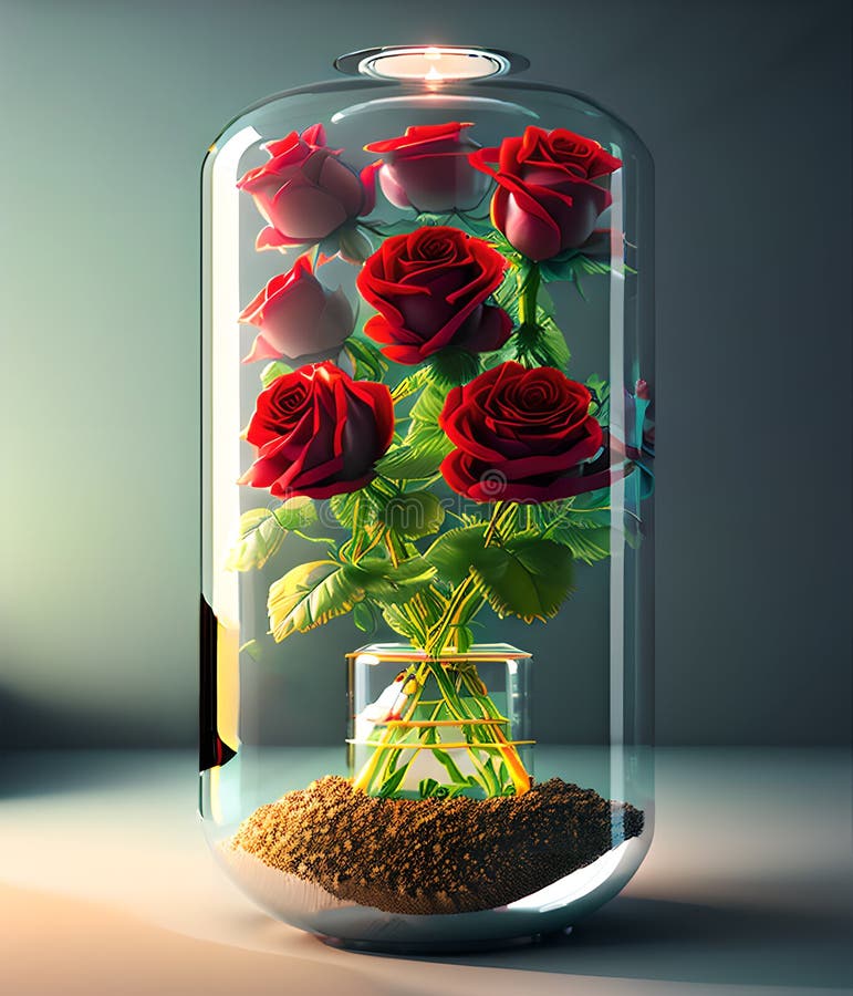 Red Roses Inside a Glass Box, AI Stock Photo - Image of decoration ...