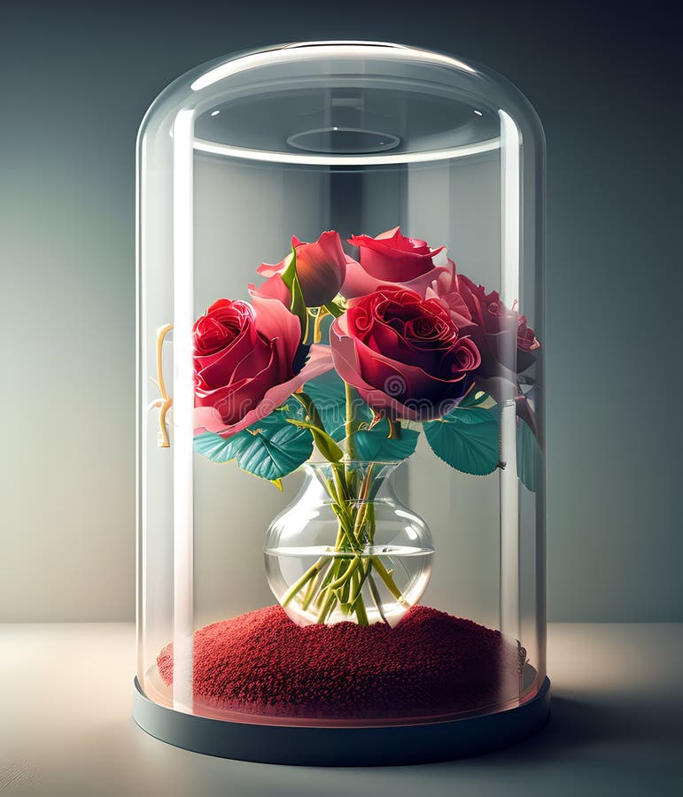 Red Roses Inside a Glass Box, AI Stock Illustration - Illustration of celebration, pair: 268561599