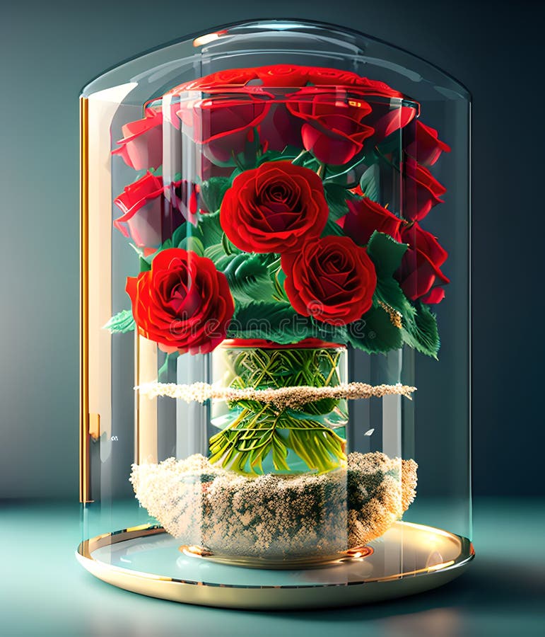 Red Roses Inside a Glass Box, AI Stock Photo - Image of holiday ...