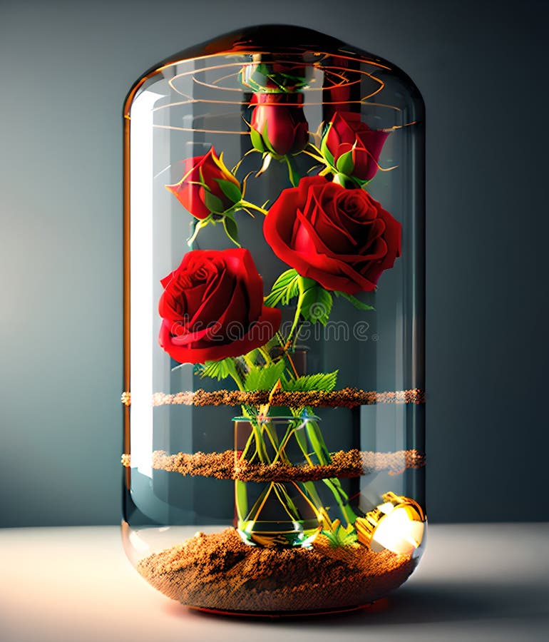 Red Roses Inside a Glass Box, AI Stock Illustration - Illustration of ...
