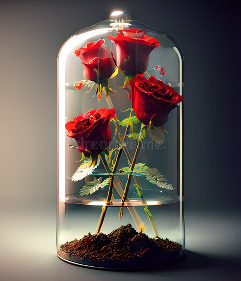 Red Roses Inside a Glass Box, AI Stock Image - Image of dating ...