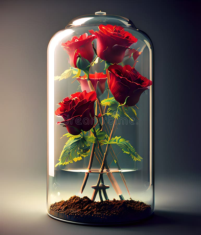 Red Roses Inside a Glass Box, AI Stock Illustration - Illustration of ...