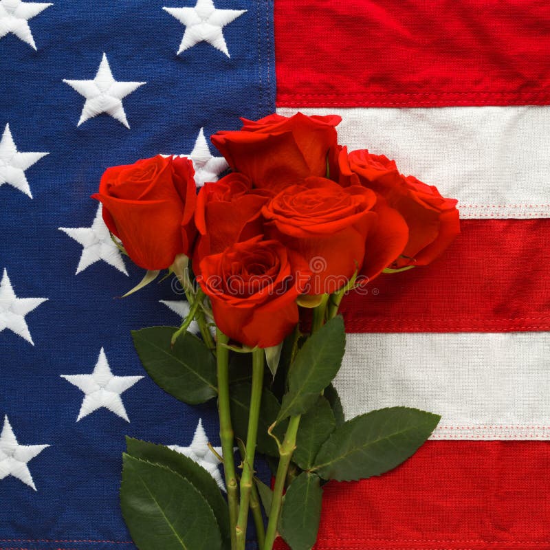 US American Flag with Roses Stock Image - Image of holiday, american ...