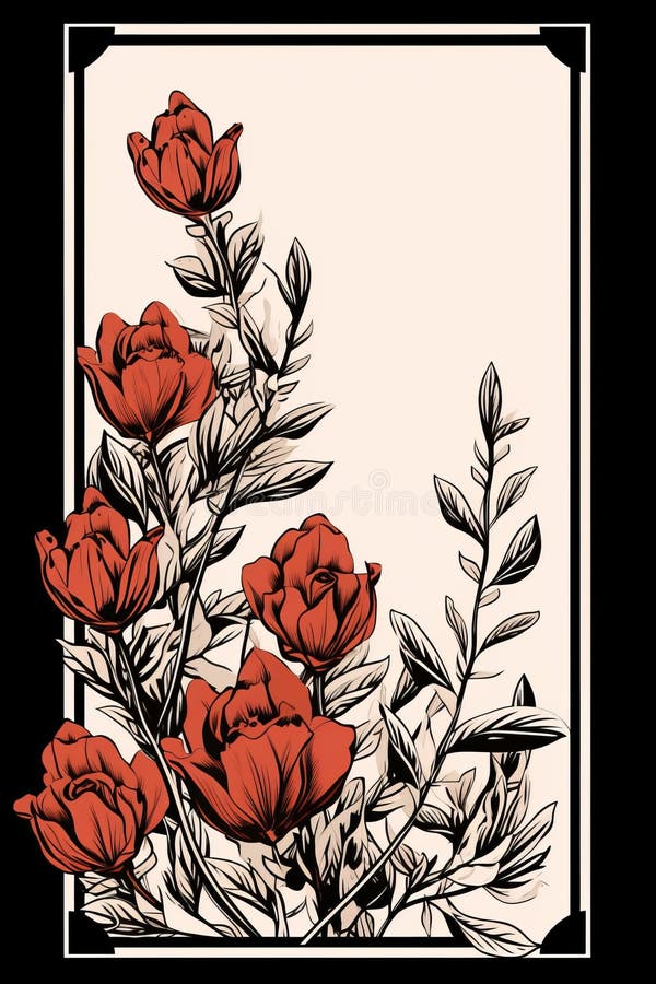 Red Roses and Leaves in a Frame on a White Background Stock ...