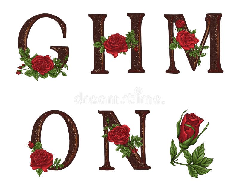 Red Roses Letters. Hand Draw. Vector Alphabet Stock Illustration ...