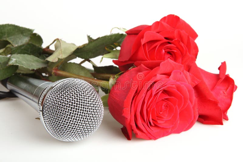 Red roses and a microphone stock image. Image of passion - 4323201