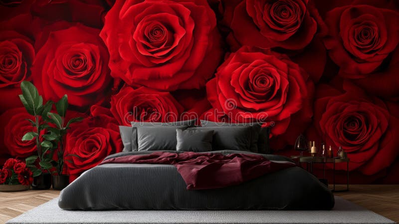 Red Roses Mural Bedroom Decor Stock Illustration - Illustration of ...