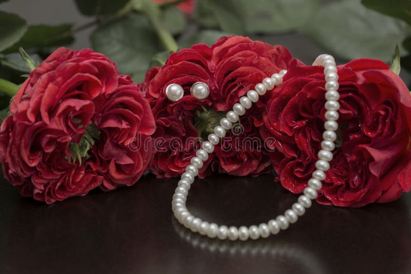 Red roses and pearls stock photo. Image of floral, flower - 87547186