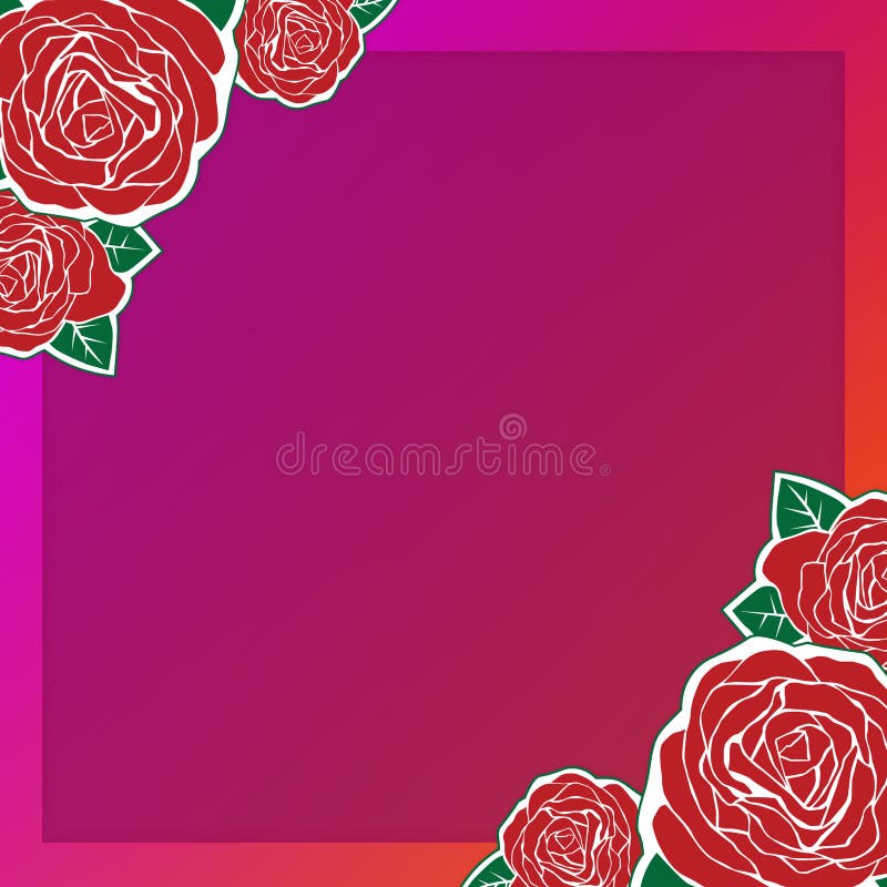 Red Roses are Placed on Top and Bottom Corners on Red and Violet Frames ...