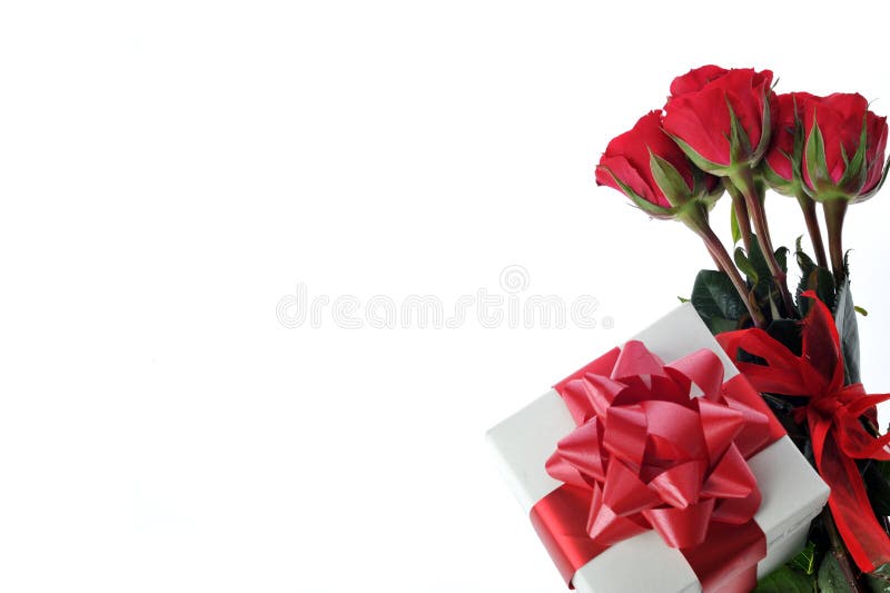 Red Roses and Present with Ribbon Stock Image - Image of paper ...