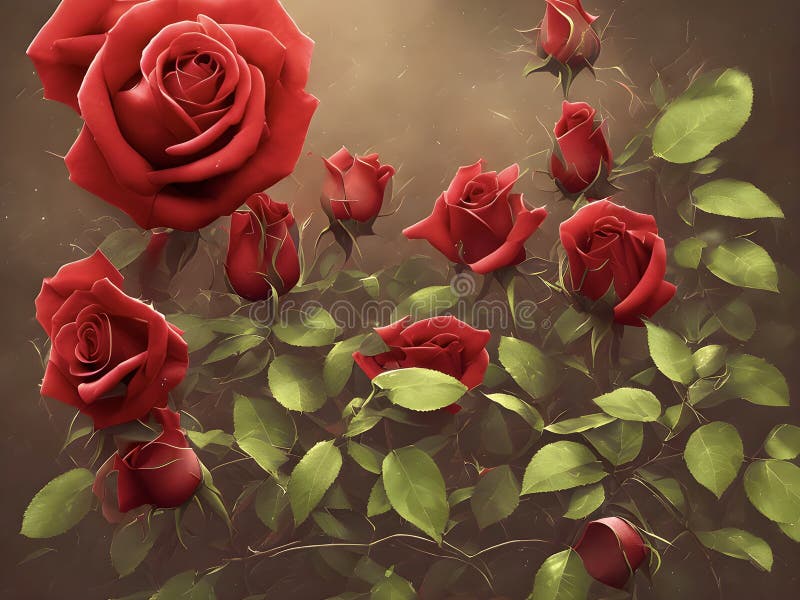 Red Roses in the Rain with Raindrops Stock Illustration - Illustration ...