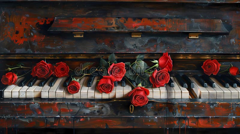 Red Roses on the Retro Old Wood Piano Stock Photo - Image of ...