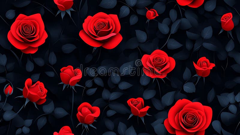 Red Roses Seamless Pattern on Dark Background Stock Illustration ...