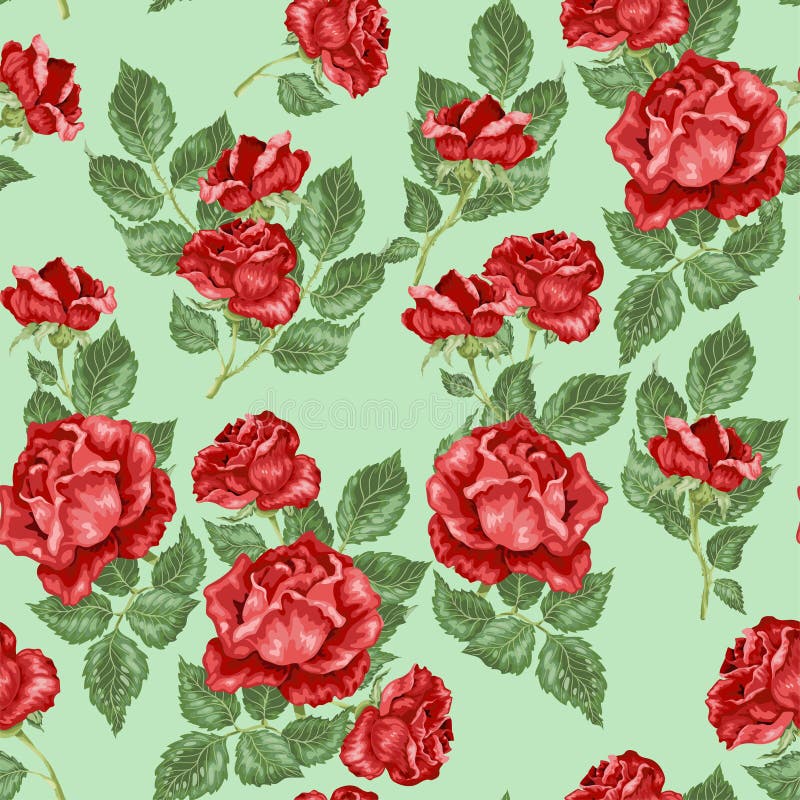 Red Roses Seamless Pattern in Vector Illustration Stock Vector ...