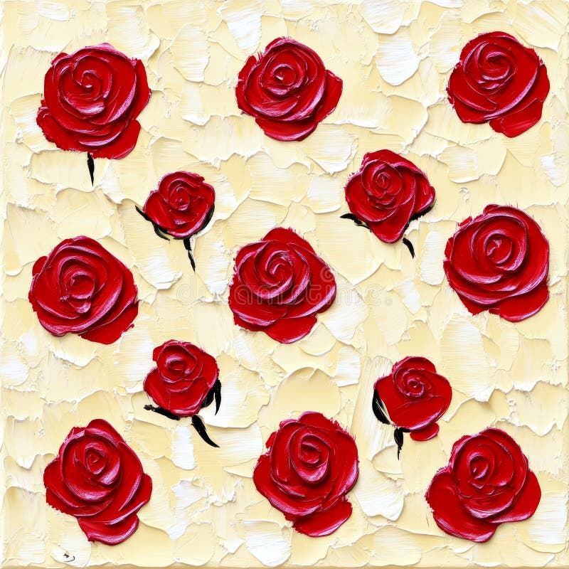 Red Roses are the Subject of an Abstract Painting Set on a Beige ...