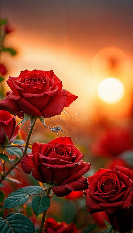 Red Roses at Sunset. Close-up of a Rose Bush Stock Illustration ...