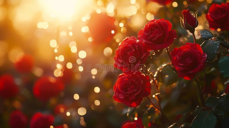 Red Roses in Sunset Garden stock illustration. Illustration of nature ...
