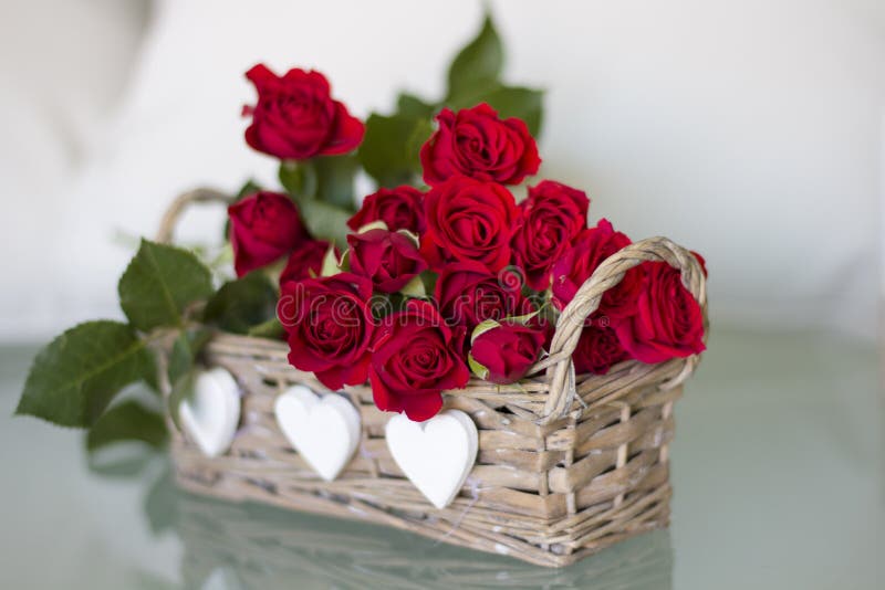 Red roses on table stock photo. Image of table, beauty - 97901982