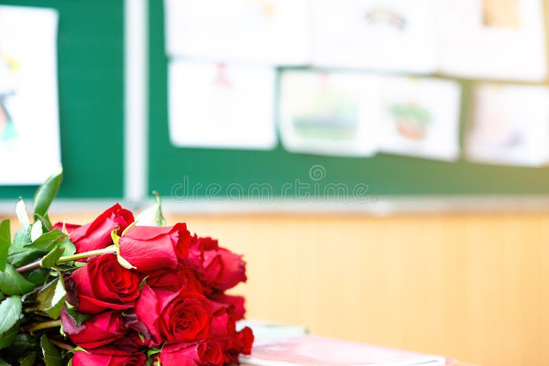 Red Roses on Teacher`s Desk in Class Stock Image - Image of ...
