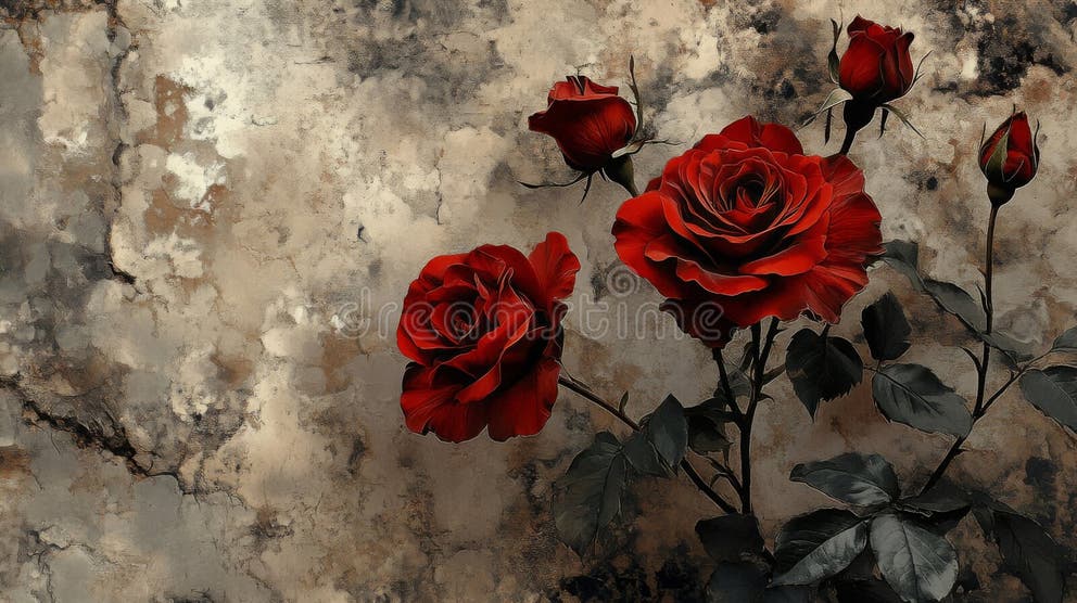 Red Roses on Textured Stone Background Stock Illustration ...