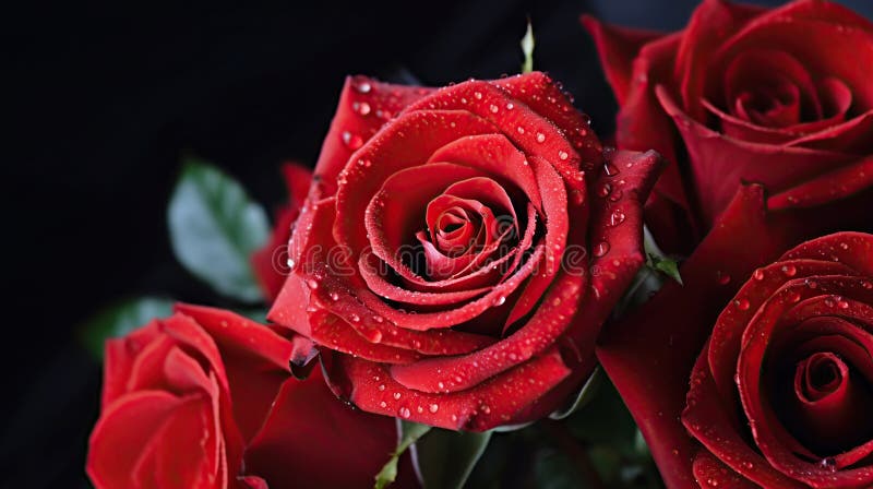 Red Roses in Their Natural Habitat in Full Bloom. Generative Ai Stock ...