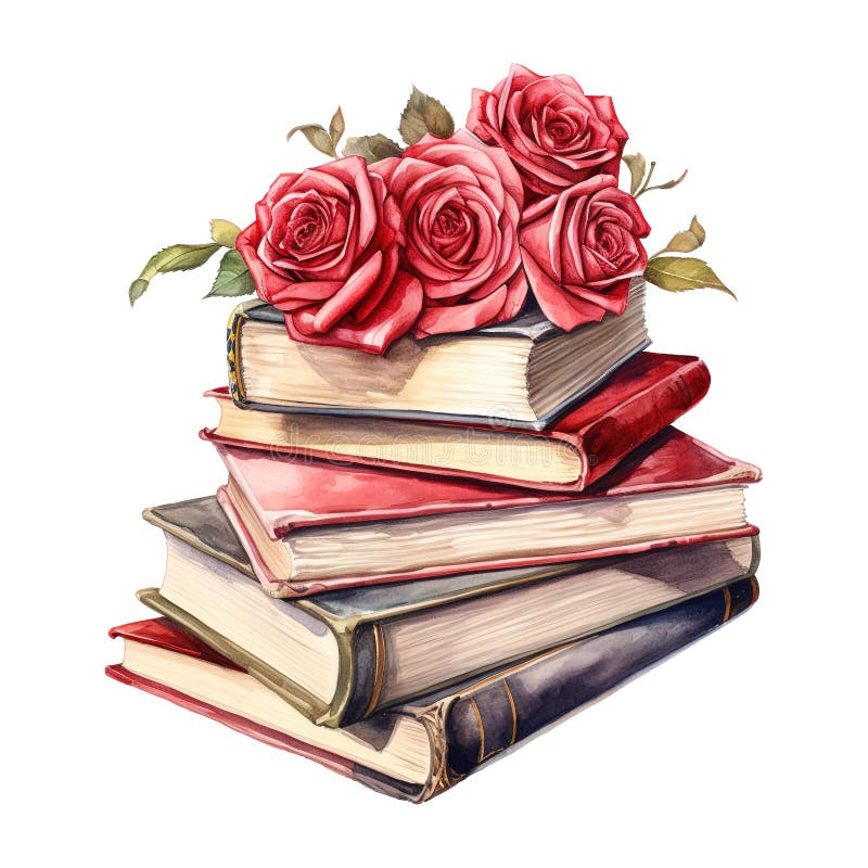 Red Roses on Top of a Stack of Books Stock Photo - Illustration of ...