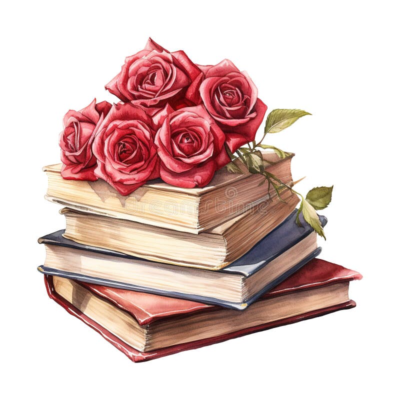 Red Roses on Top of a Stack of Books Stock Image - Illustration of ...