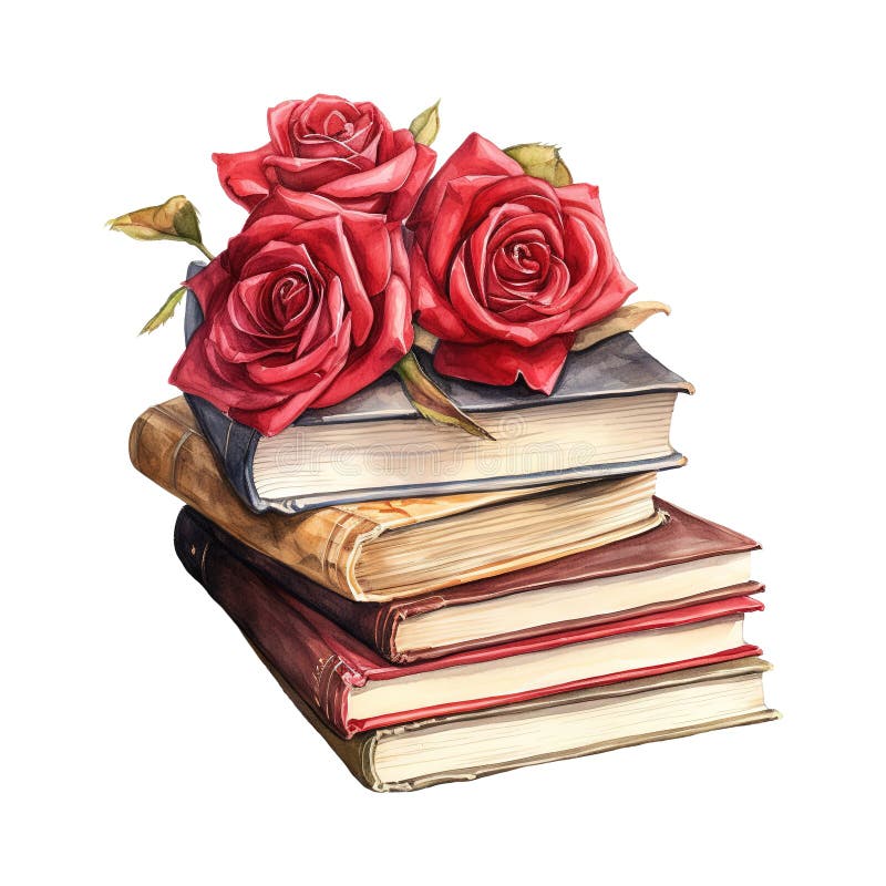 Red Roses on Top of a Stack of Books Stock Image - Illustration of ...