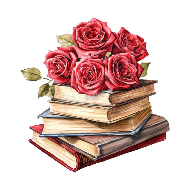 Red Roses on Top of a Stack of Books Stock Photo - Illustration of ...