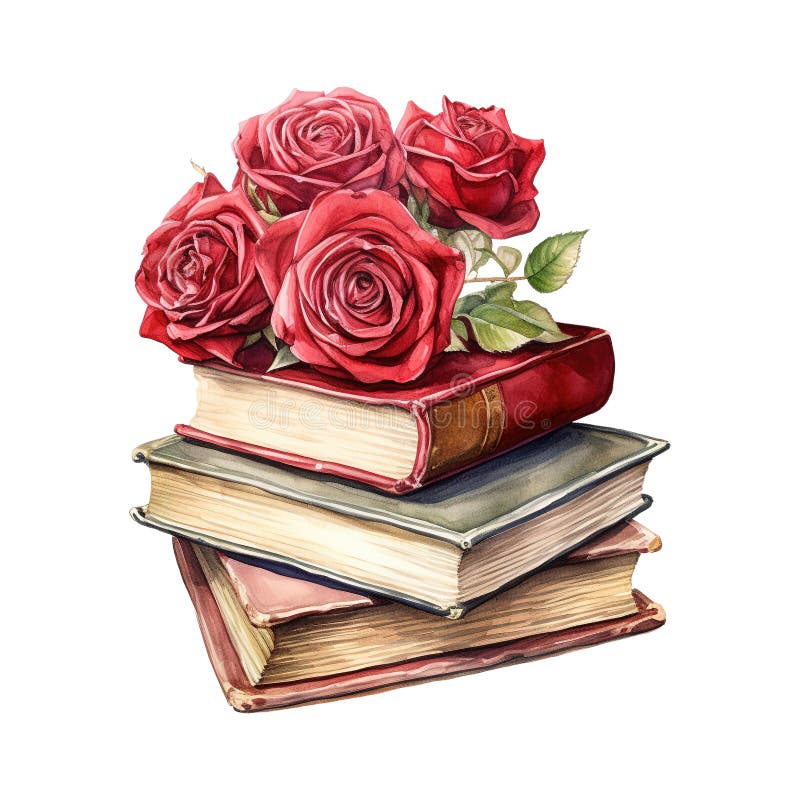 Red Roses on Top of a Stack of Books Stock Image - Illustration of ...