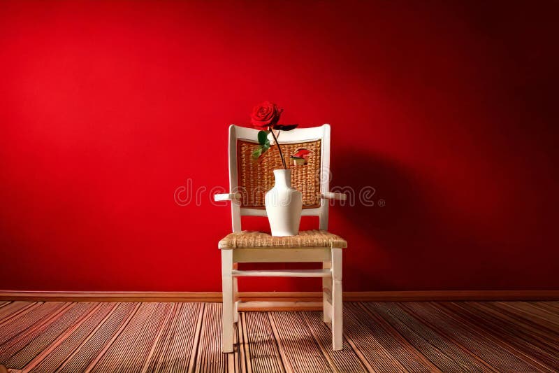 Red Roses in a Vase in a Red Room Stock Illustration - Illustration of ...