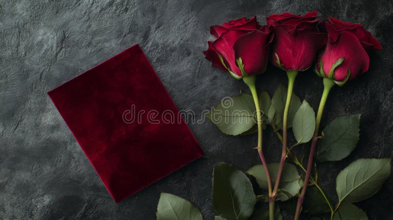Red Roses and Velvet Card on a Dark Background Stock Illustration ...
