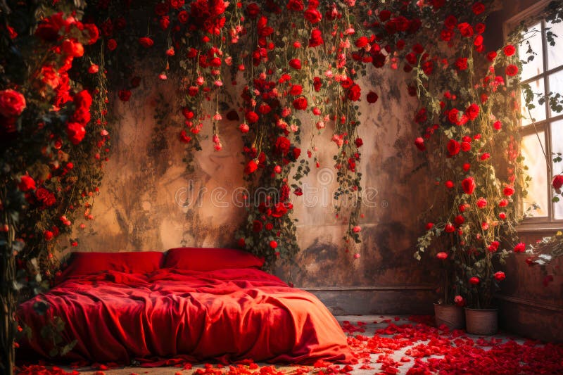 Red Roses in Vintage Room with Old Sofa and Window, Vintage Style Stock ...