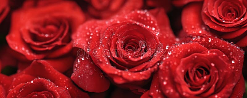 Red Roses with Water Droplets, Close-up. Romance and Nature Concept ...