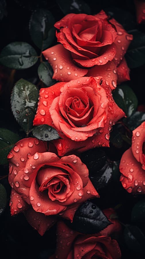 Red Roses with Water Droplets on Them Stock Illustration - Illustration ...