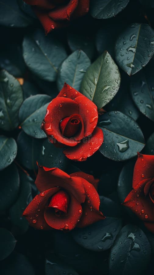 Red Roses with Water Droplets on Them Stock Illustration - Illustration ...