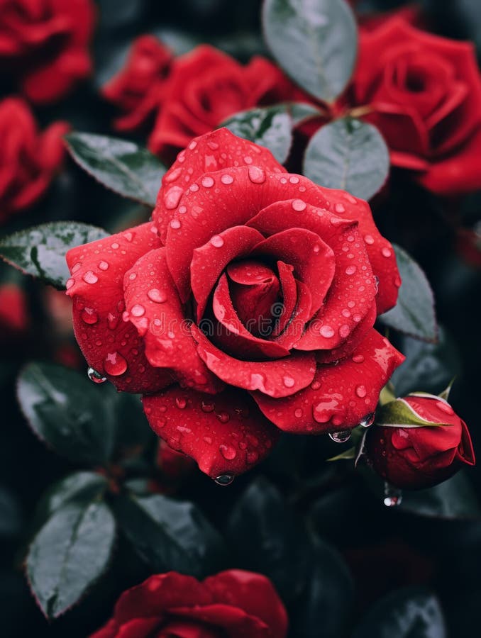 Red Roses with Water Droplets on Them Stock Illustration - Illustration ...