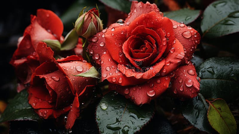 Red Roses with Water Droplets on Them Stock Illustration - Illustration ...