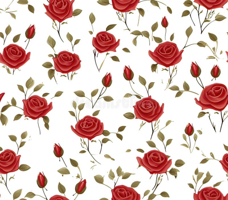 Red Roses on White Background Seamless Pattern, Generative AI Stock ...