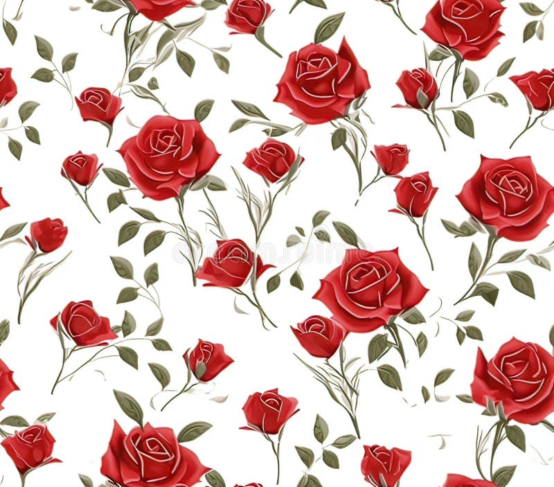 Red Roses on White Background Seamless Pattern, Generative AI Stock ...
