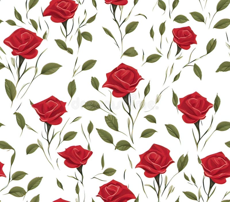Red Roses on White Background Seamless Pattern, Generative AI Stock ...