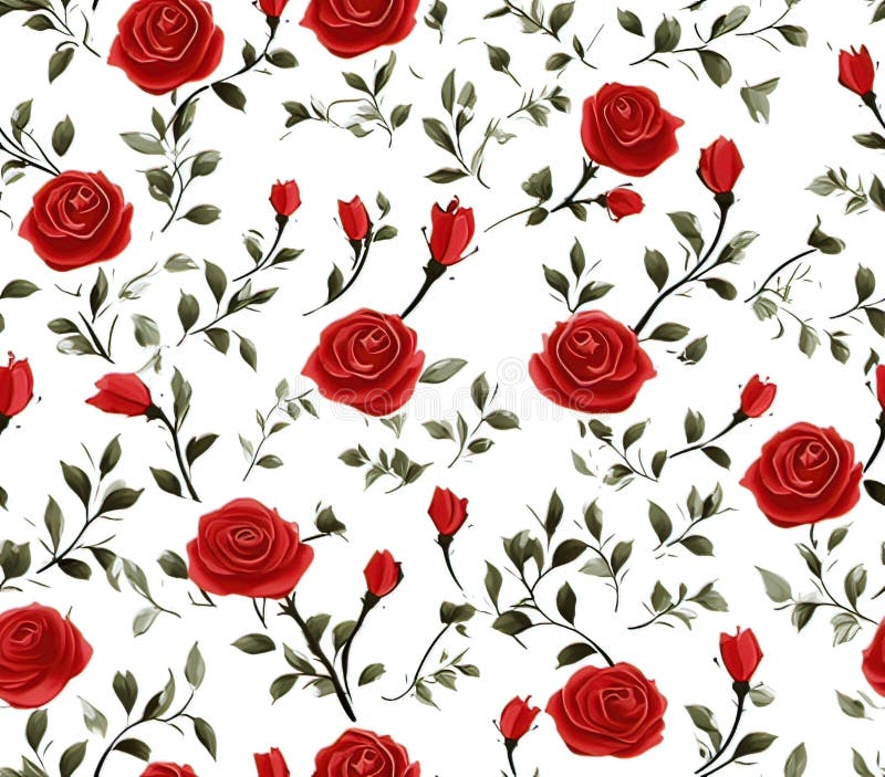 Red Roses on White Background Seamless Pattern, Generative AI Stock ...