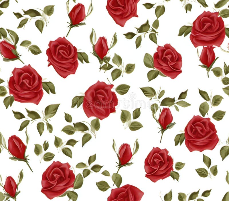 Red Roses on White Background Seamless Pattern, Generative AI Stock ...