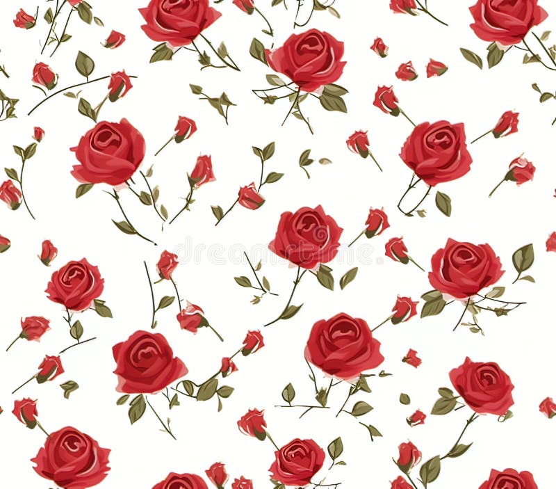 Red Roses on White Background Seamless Pattern, Generative AI Stock ...