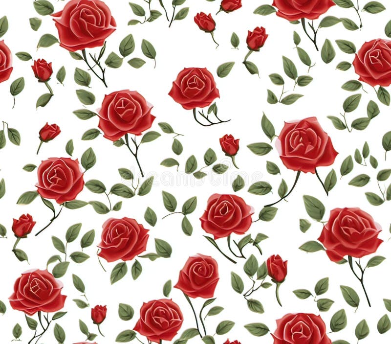Red Roses on White Background Seamless Pattern, Generative AI Stock ...