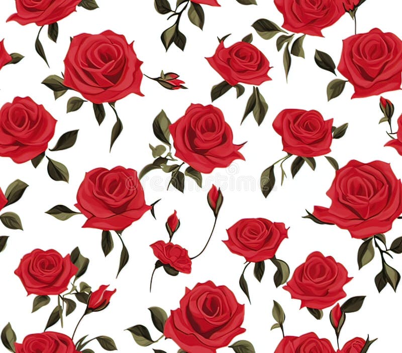 Red Roses on White Background Seamless Pattern, Generative AI Stock ...