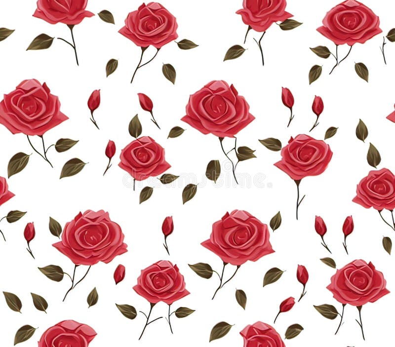 Red Roses on White Background Seamless Pattern, Generative AI Stock ...