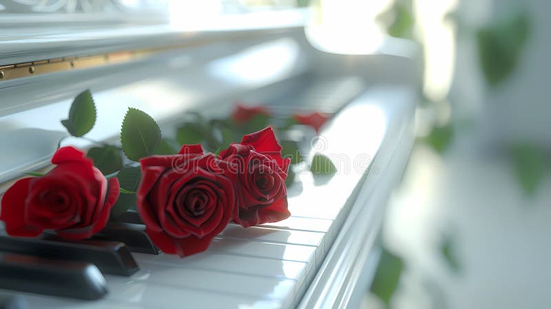 Red Roses on the White Piano Close-up Stock Photo - Image of plant ...